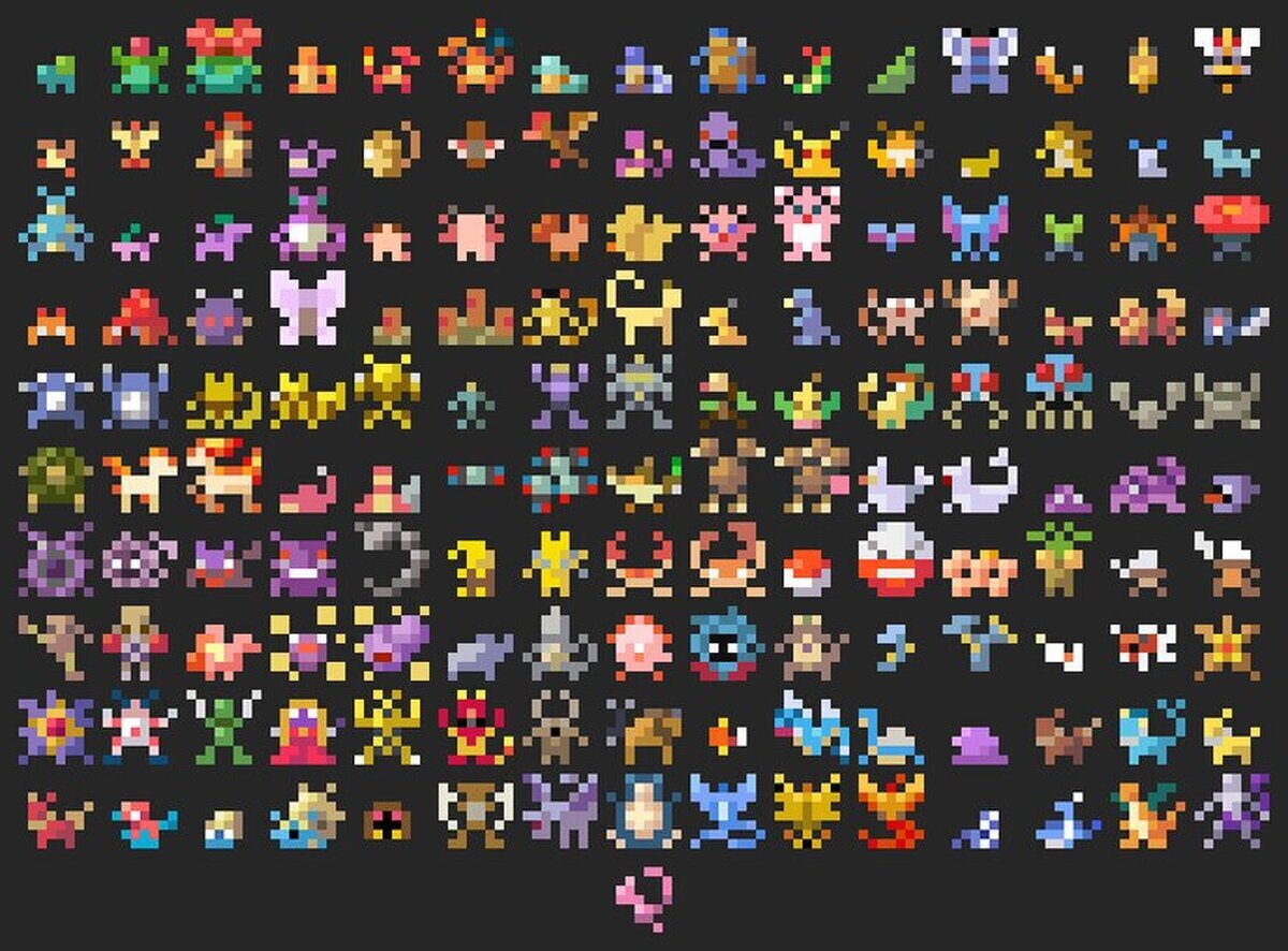 Los 151 pokémons de la primera generación en pixel art
