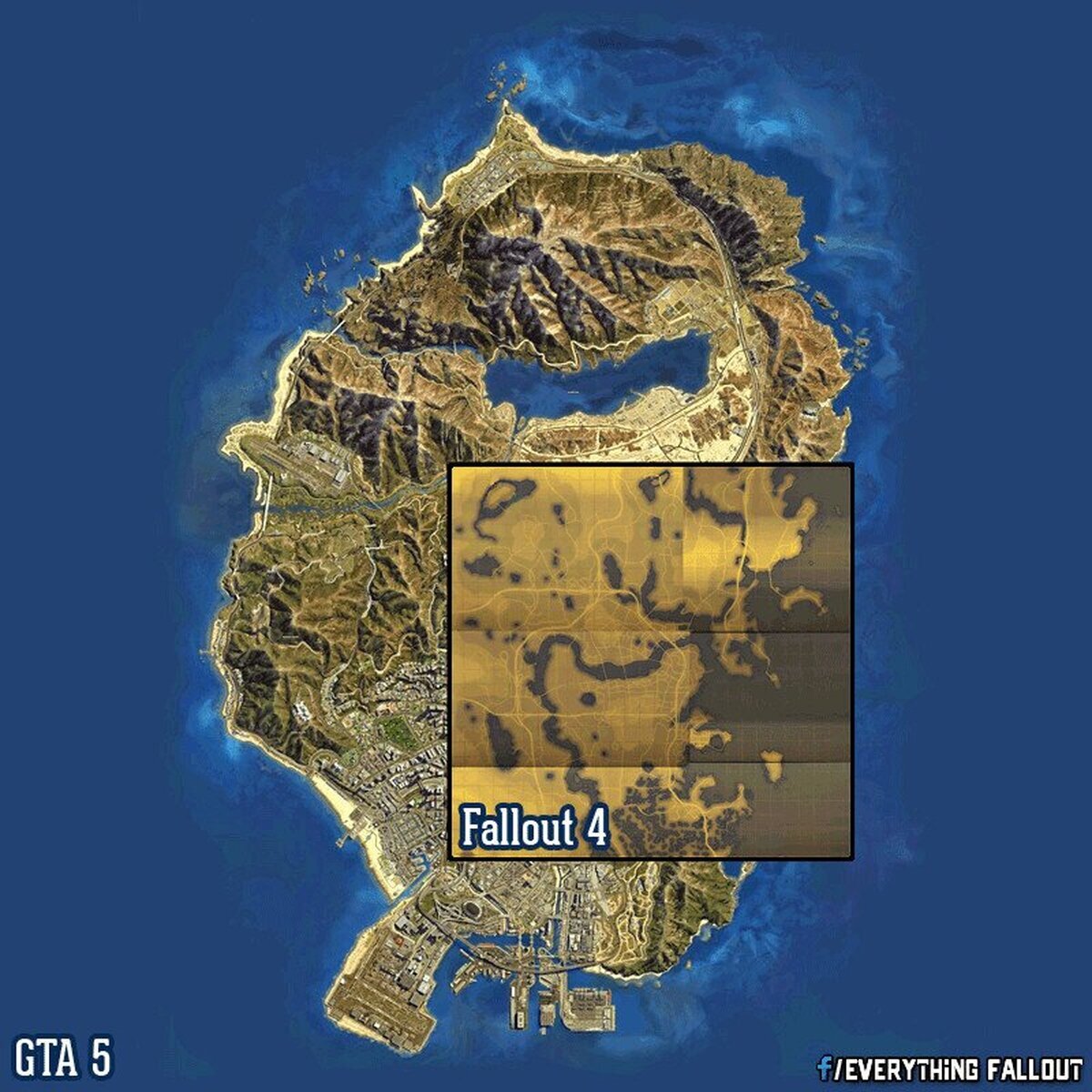 Comparación del mapa de Fallout 4 con el de GTA V