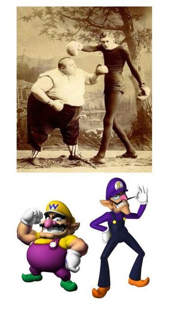 Se encontro una imagen con los antepasados de Mario amarillo y Luigi ...