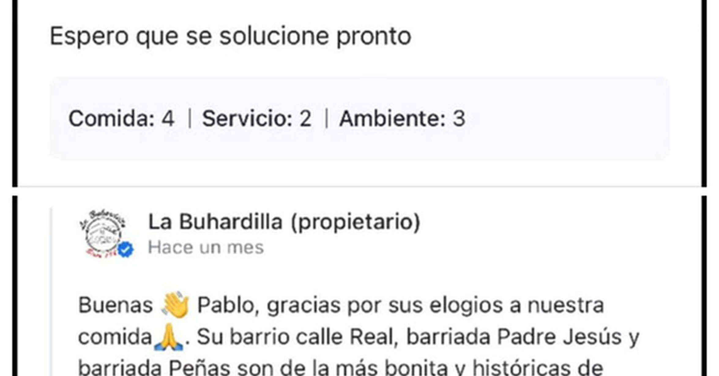 ¡Cuánta razón! / Genial respuesta del propietario ¡Cuánta razón! / Genial respuesta del propietario