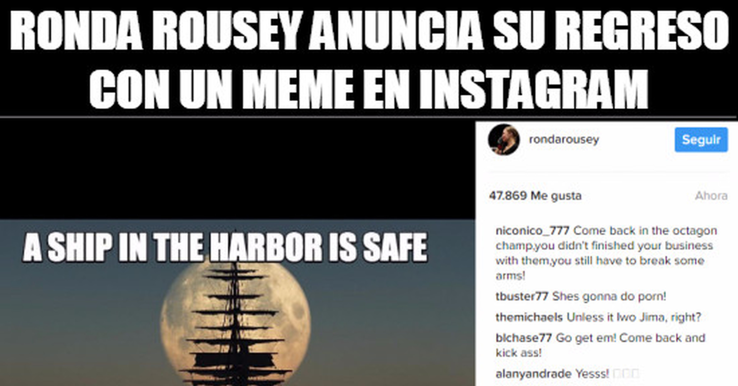 [ MEMEDEPORTES ] Ronda Rousey anuncia su regreso con un meme en instagram