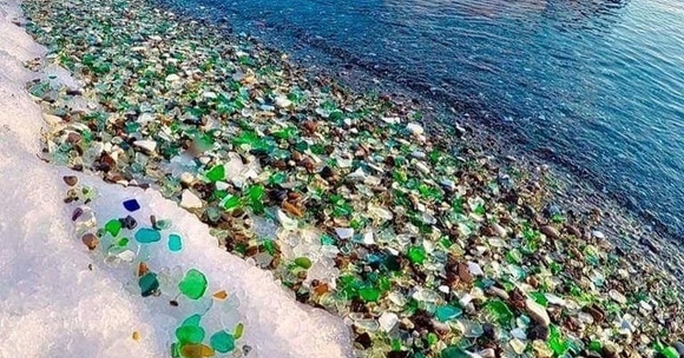 ¡Cuánta razón! / Una playa hecha con restos de botellas de vodka
