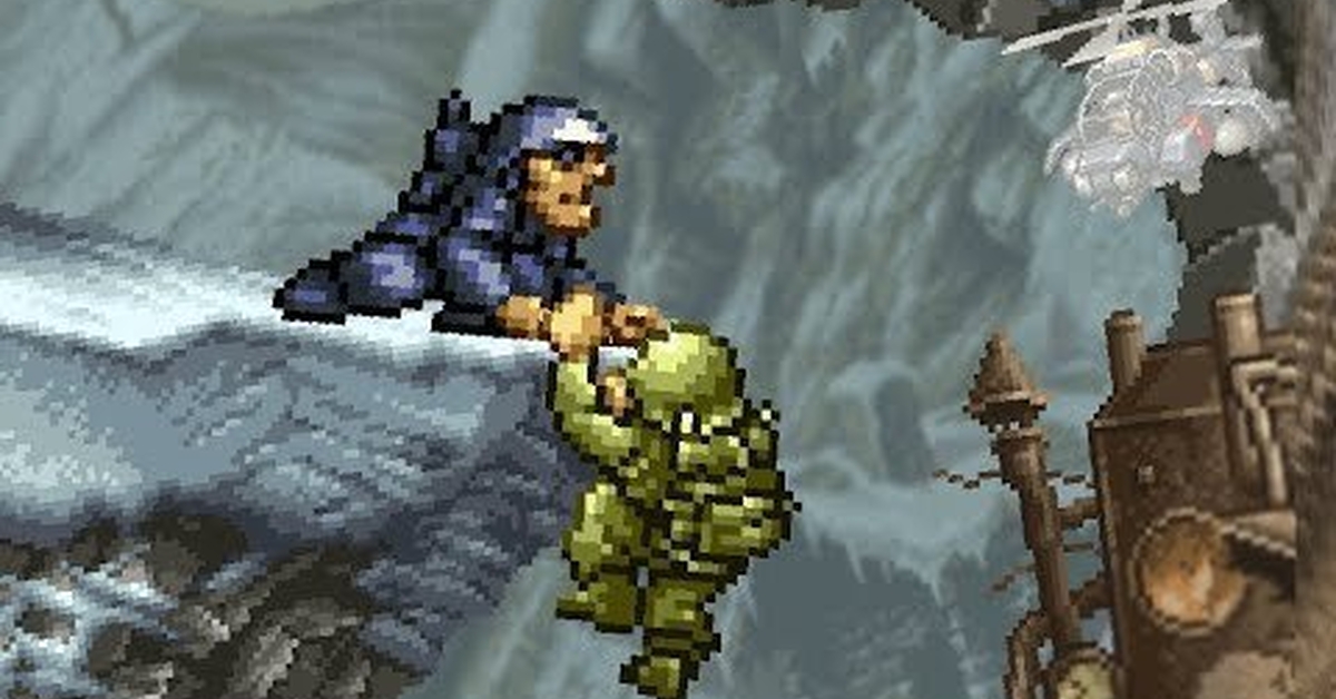 Épica escena de Bob Esponja con personajes de metal slug.