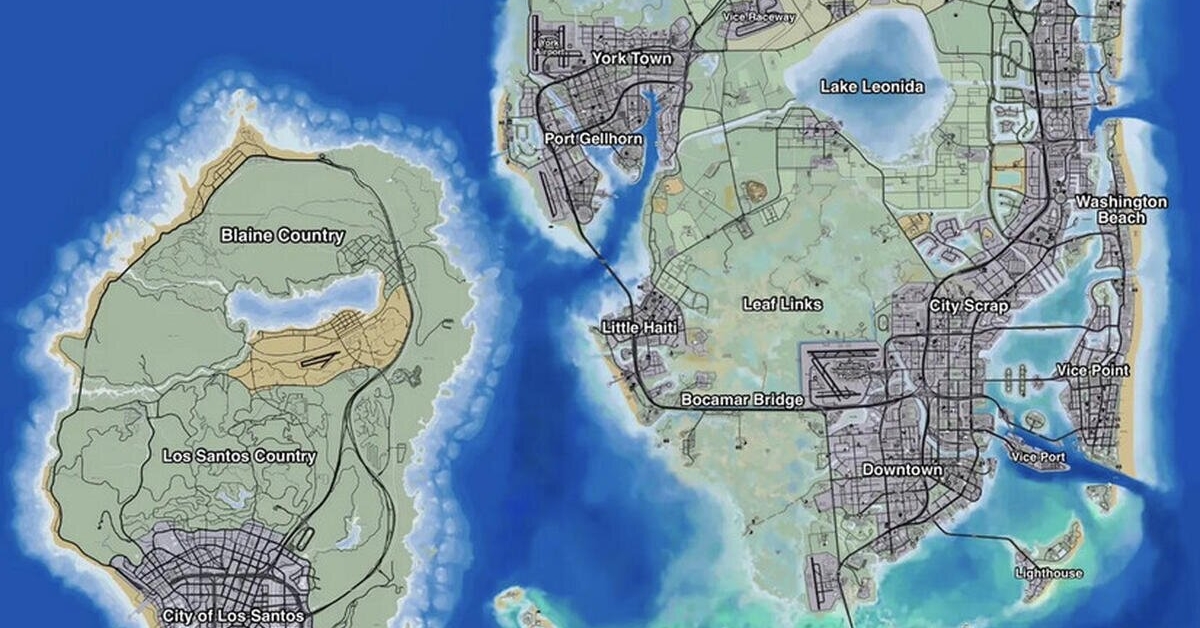 El supuesto mapa de GTA VI en comparación al GTA V