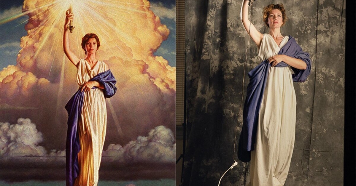 Jenny Joseph posando para el mítico logo de Columbia Pictures.(1992)